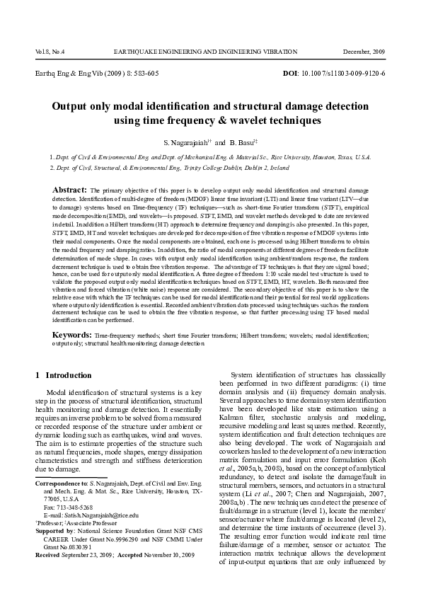 (PDF) Output only modal identification and structural damage detection ...