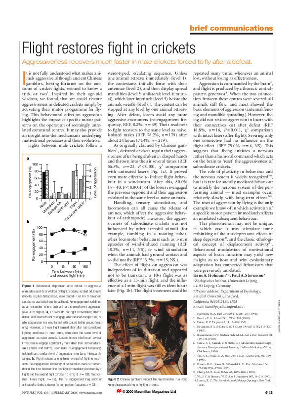 (PDF) Flight restores fight in crickets