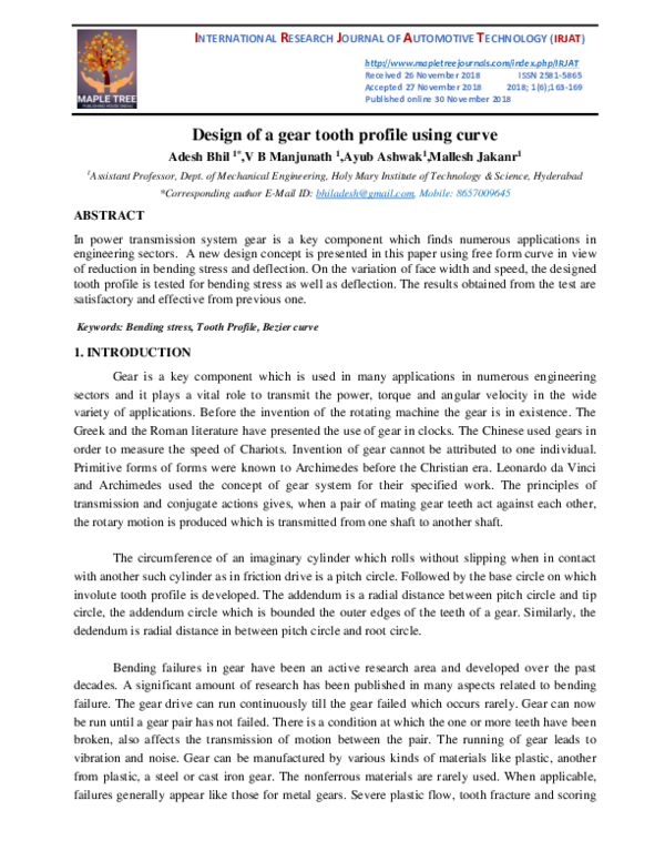 (PDF) A Design of a gear tooth profile using curve