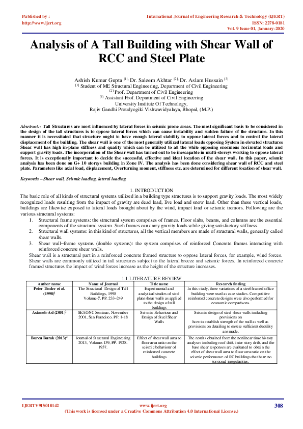 (PDF) Analysis of A Tall Building with Shear Wall of RCC and Steel Plate