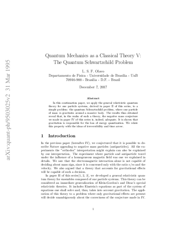 (PDF) Quantum Mechanics as a Classical Theory V: The Quantum ...