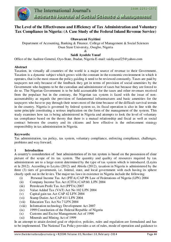 (PDF) The Level of the Effectiveness and Efficiency of Tax ...