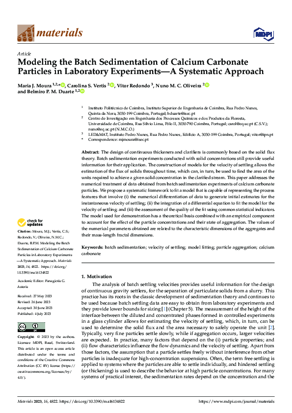 (PDF) Modeling the Batch Sedimentation of Calcium Carbonate Particles in Laboratory Experiments ...