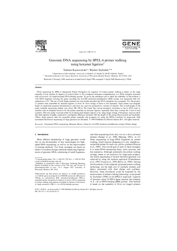 (PDF) Genomic DNA sequencing by SPEL-6 primer walking using hexamer ...