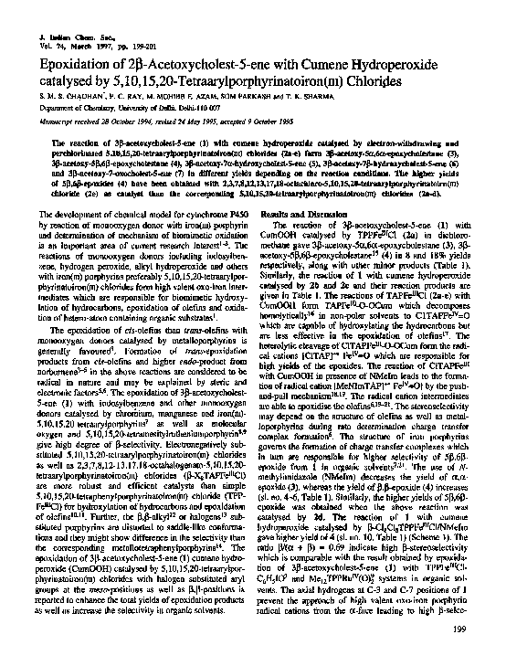 (PDF) Epoxidation of 2β-Acetoxycholest-5-ene with Cumene Hydroperoxide ...