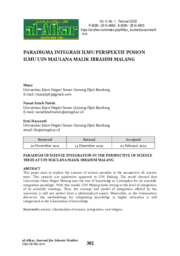(PDF) PARADIGMA INTEGRASI ILMU PERSPEKTIF POHON ILMU UIN MAULANA MALIK ...