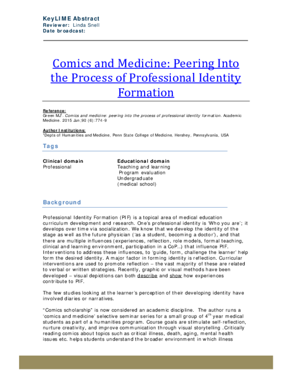 (PDF) Comics and Medicine: Peering Into the Process of Professional ...
