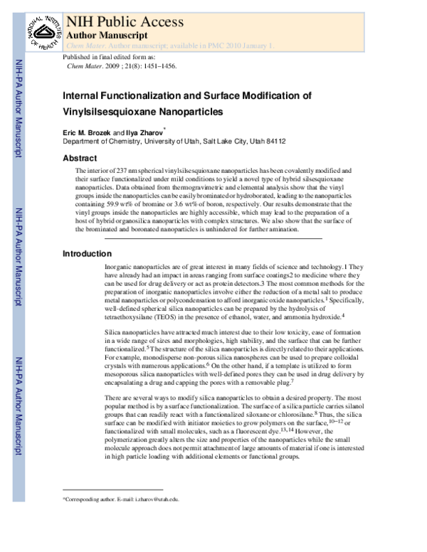 (PDF) Internal Functionalization and Surface Modification of ...