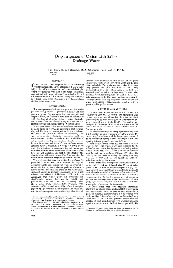 (PDF) Drip Irrigation of Cotton with Saline Drainage Water
