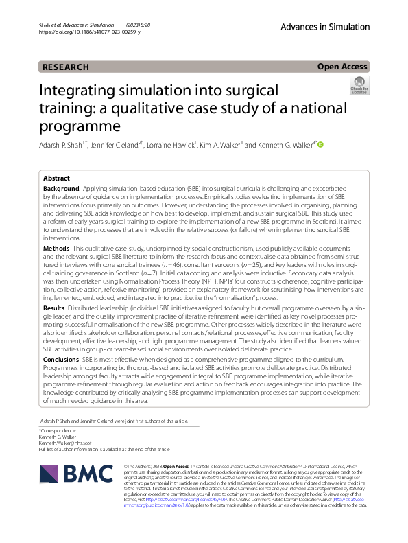 (PDF) Integrating simulation into surgical training: a qualitative case study of a national ...