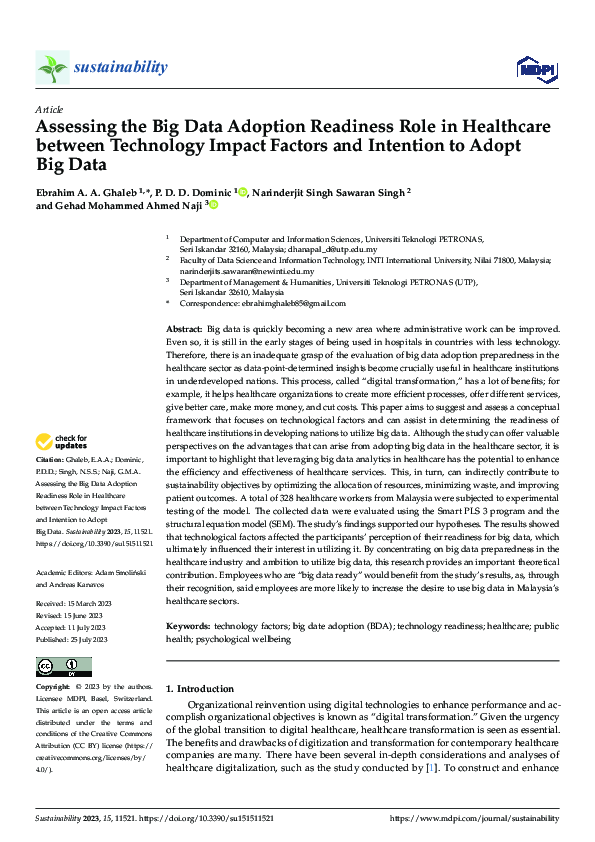 (PDF) Assessing the Big Data Adoption Readiness Role in Healthcare between Technology Impact ...
