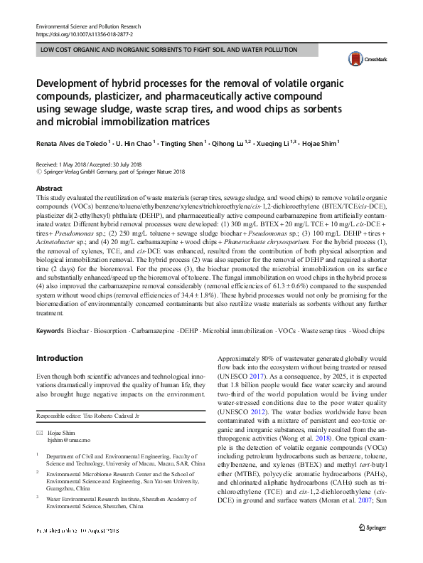 (PDF) Development of hybrid processes for the removal of volatile ...