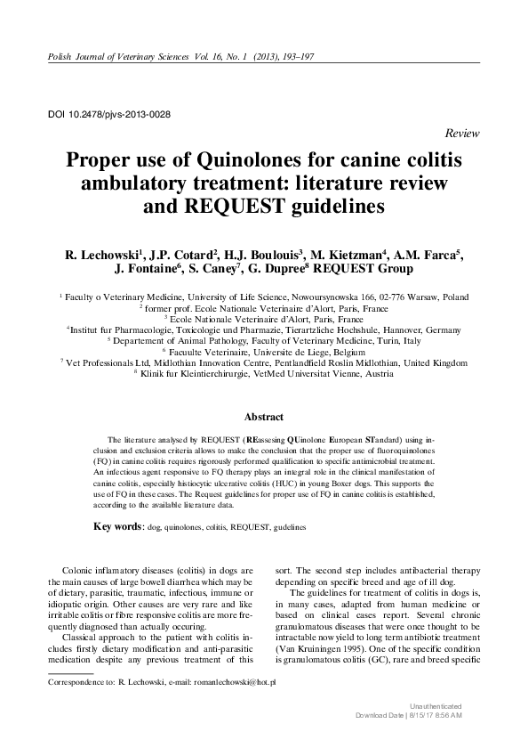 (PDF) Proper use of Quinolones for canine colitis ambulatory treatment ...