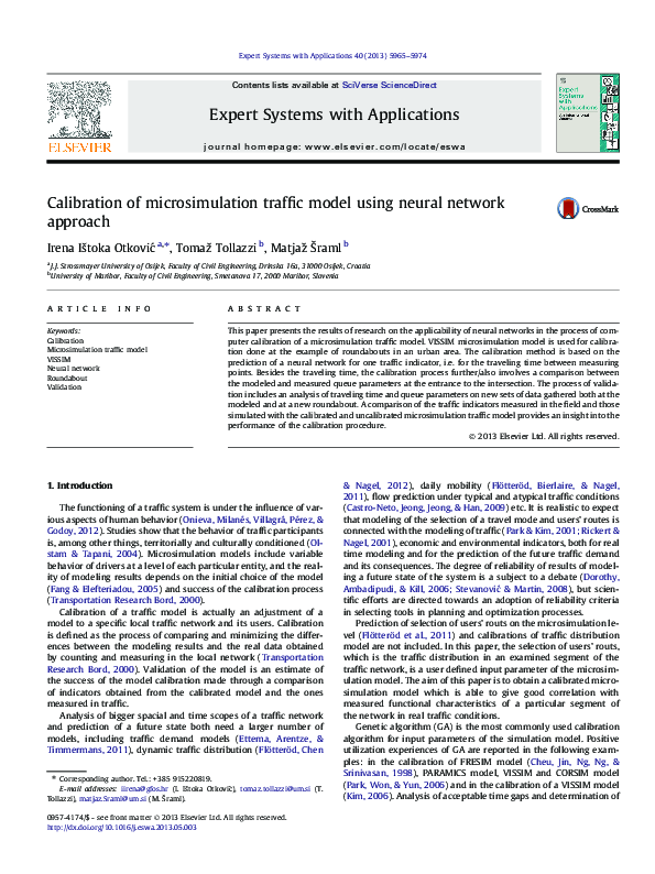 Pdf Calibration Of Microsimulation Traffic Model Using Neural Network