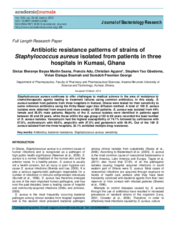 (PDF) Antibiotic resistance patterns of strains of Staphylococcus aureus isolated from patients ...