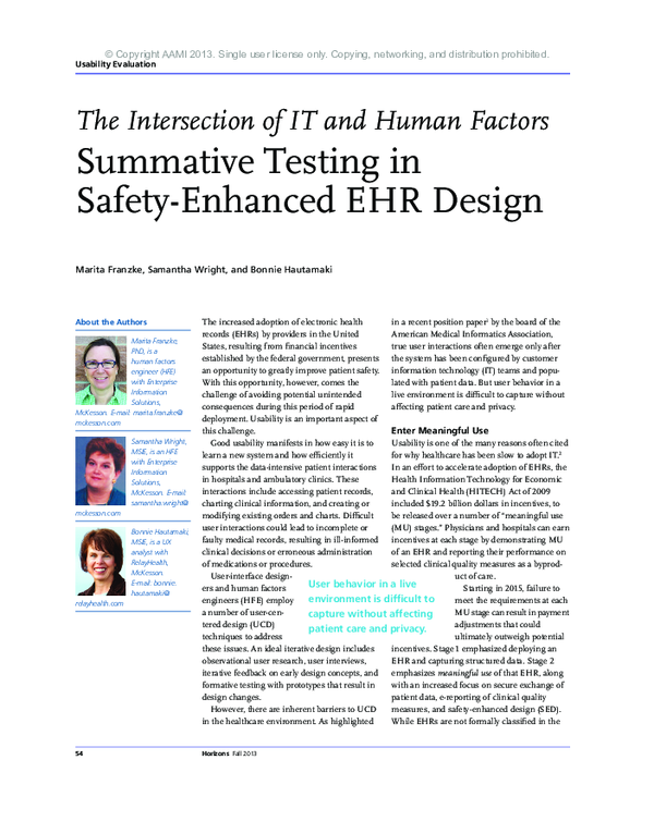 (PDF) The Intersection of IT and Human Factors : Summative Testing in ...