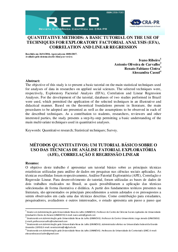 (PDF) Quantitative Methods: A Basic Tutorial on the Use of Techniques for Exploratory Factorial ...
