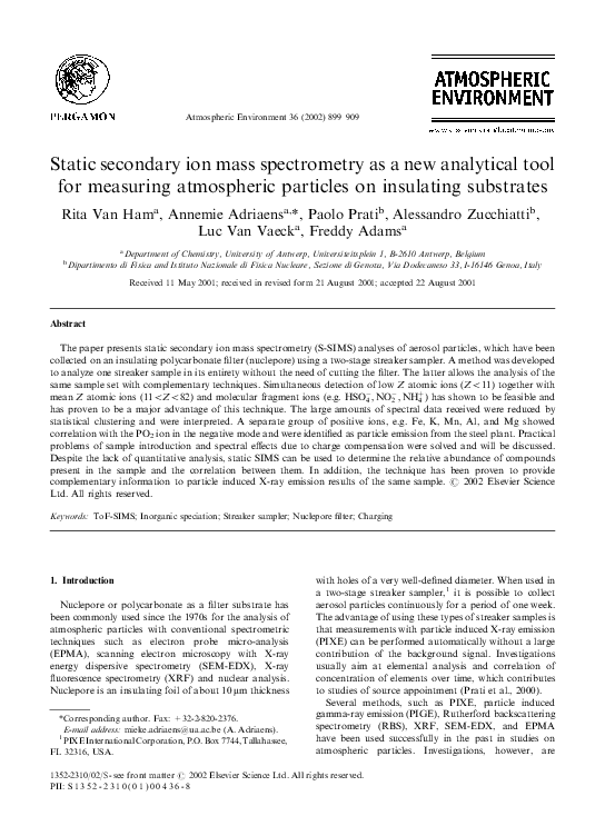 (PDF) Static secondary ion mass spectrometry as a new analytical tool for measuring atmospheric ...