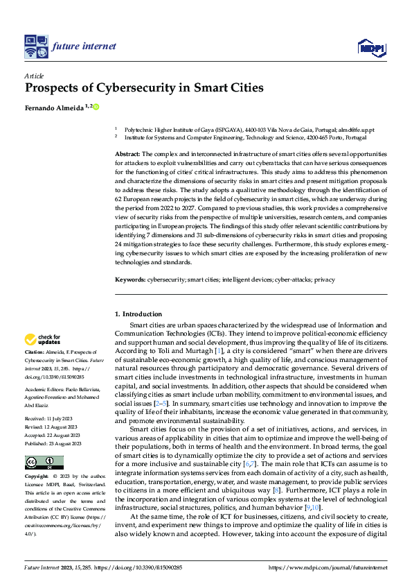 (PDF) Prospects of Cybersecurity in Smart Cities