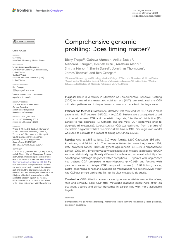 (PDF) Comprehensive genomic profiling: Does timing matter?