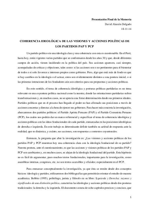 (PDF) COHERENCIA IDEOLÓGICA DE LAS VISIONES Y ACCIONES POLÍTICAS DE LOS ...