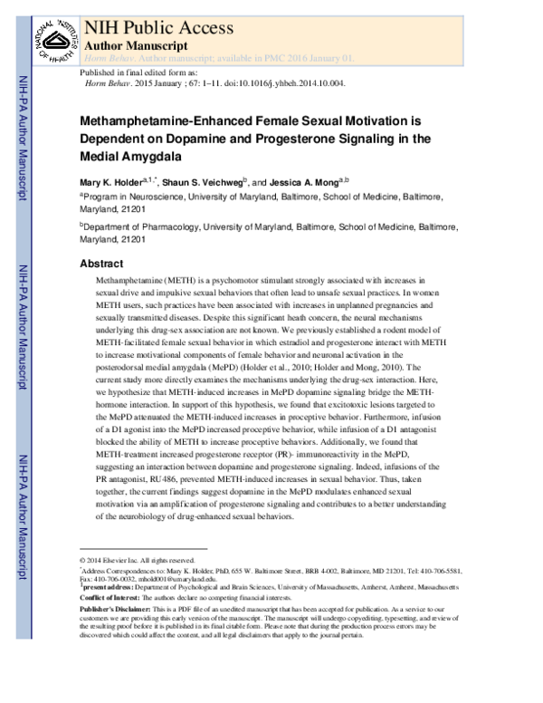 (PDF) Methamphetamine-enhanced female sexual motivation is dependent on ...