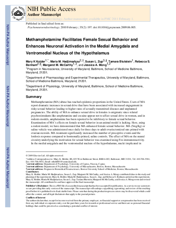 (PDF) Methamphetamine facilitates female sexual behavior and enhances ...