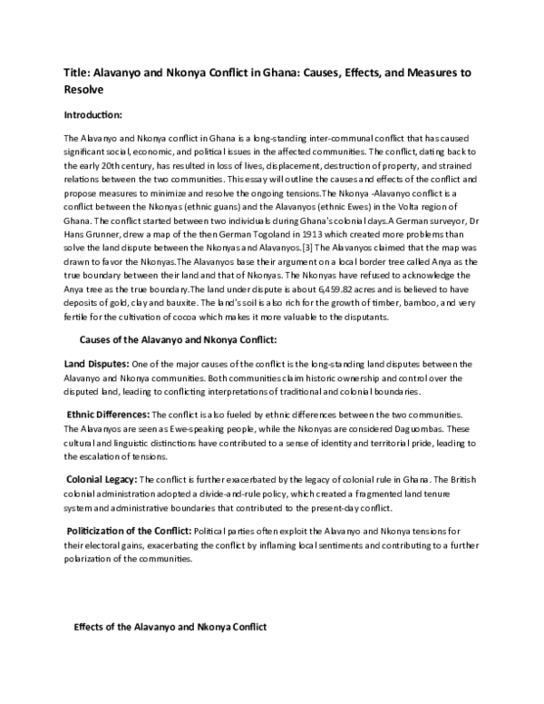 (DOC) Title: Alavanyo and Nkonya Conflict in Ghana: Causes, Effects ...