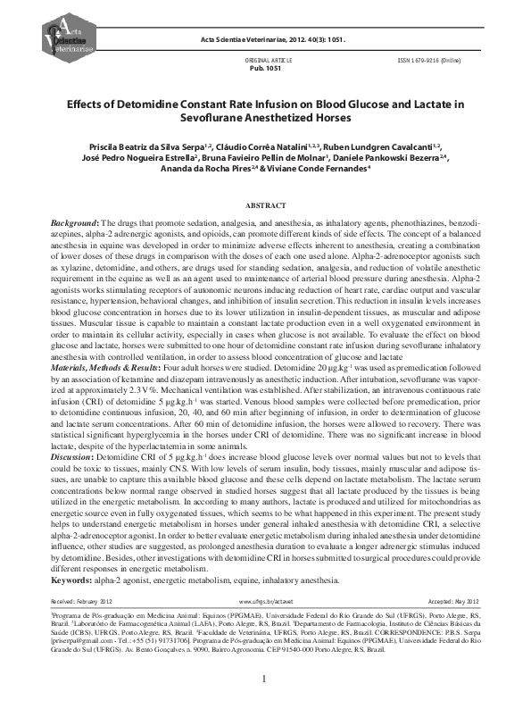 (PDF) Effects of Detomidine Constant Rate Infusion on Blood Glucose and ...