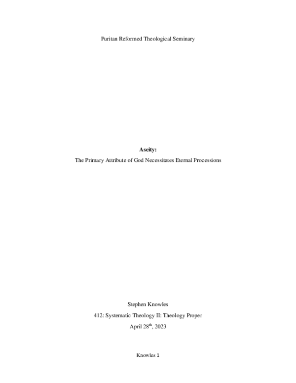 (PDF) Aseity: The Primary Attribute of God