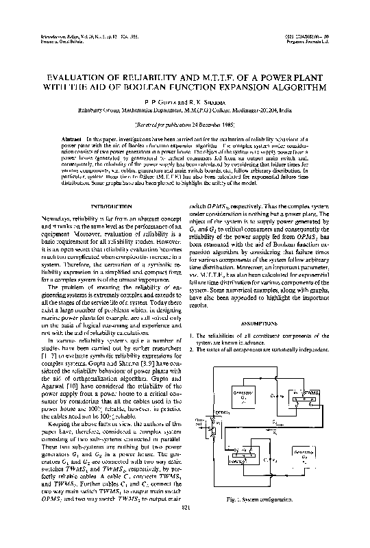 (PDF) Evaluation of reliability and M.T.T.F. of a power plant with the aid of Boolean function ...
