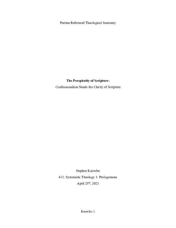 (PDF) The Perspicuity of Scripture