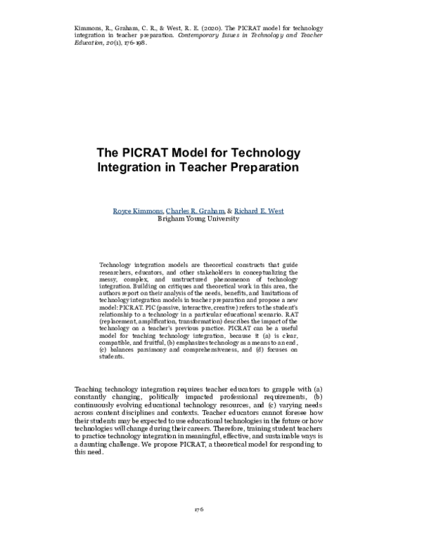 (PDF) The PICRAT Model for Technology Integration in Teacher Preparation