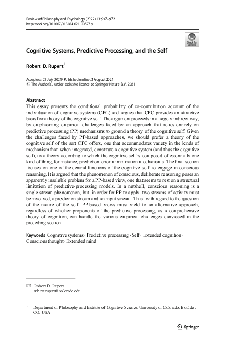 (PDF) Cognitive Systems, Predictive Processing, and the Self