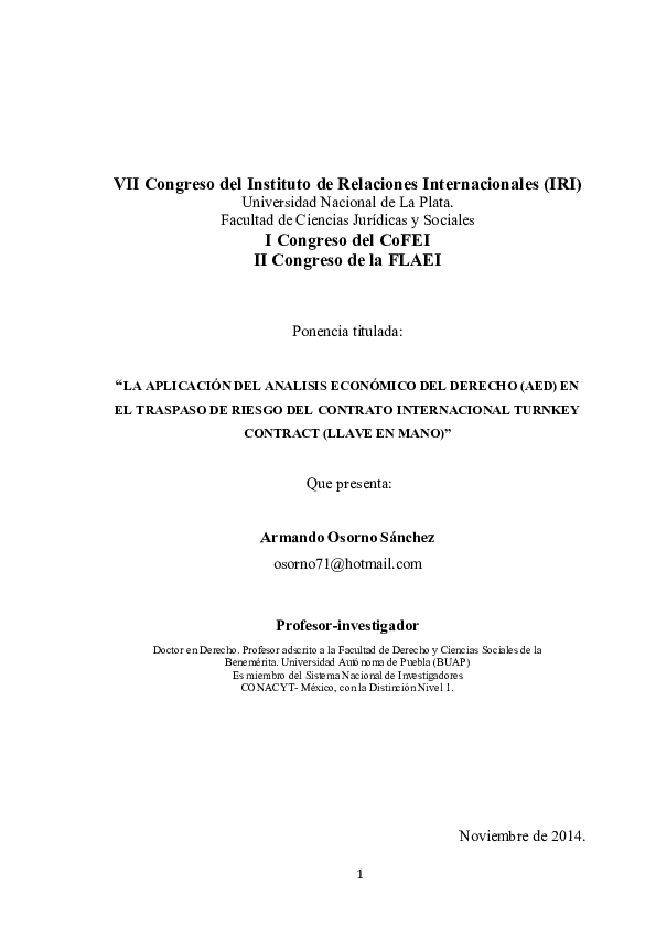 (PDF) La aplicación del análisis económico del derecho (AED) en el traspaso de riesgo del ...