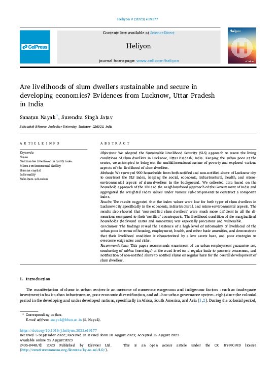 (PDF) Are livelihoods of slum dwellers sustainable and secure in ...