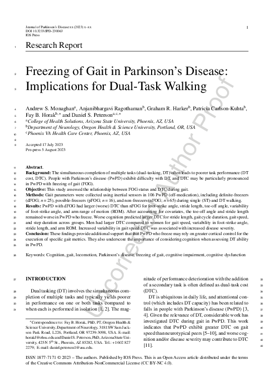 (PDF) Freezing of Gait in Parkinson’s Disease: Implications for Dual-Task Walking