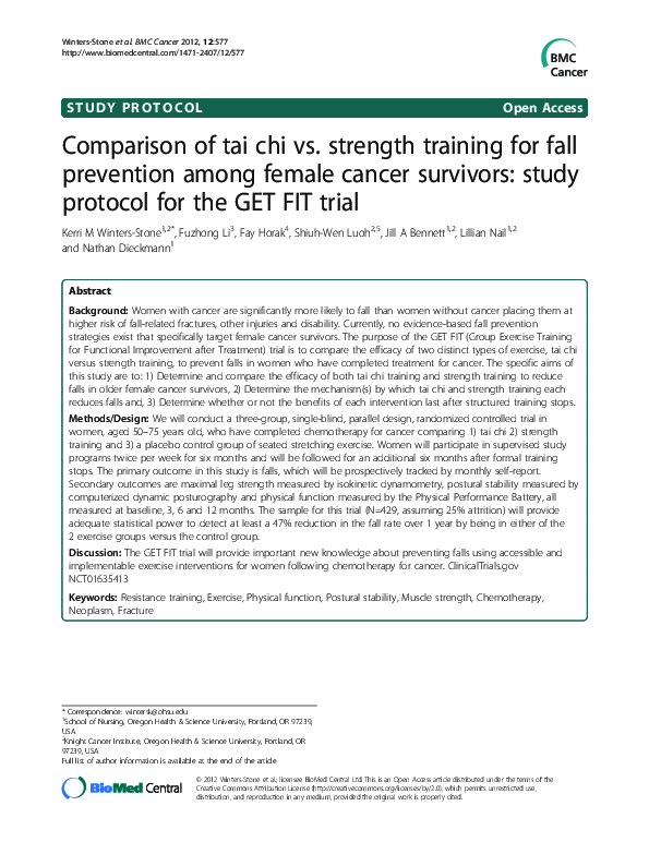 (PDF) Comparison of tai chi vs. strength training for fall prevention ...