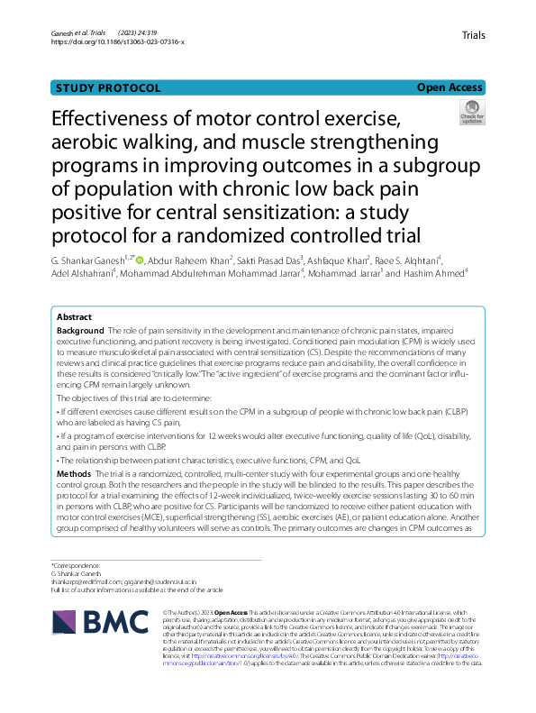 (PDF) Effectiveness of motor control exercise, aerobic walking, and muscle strengthening ...