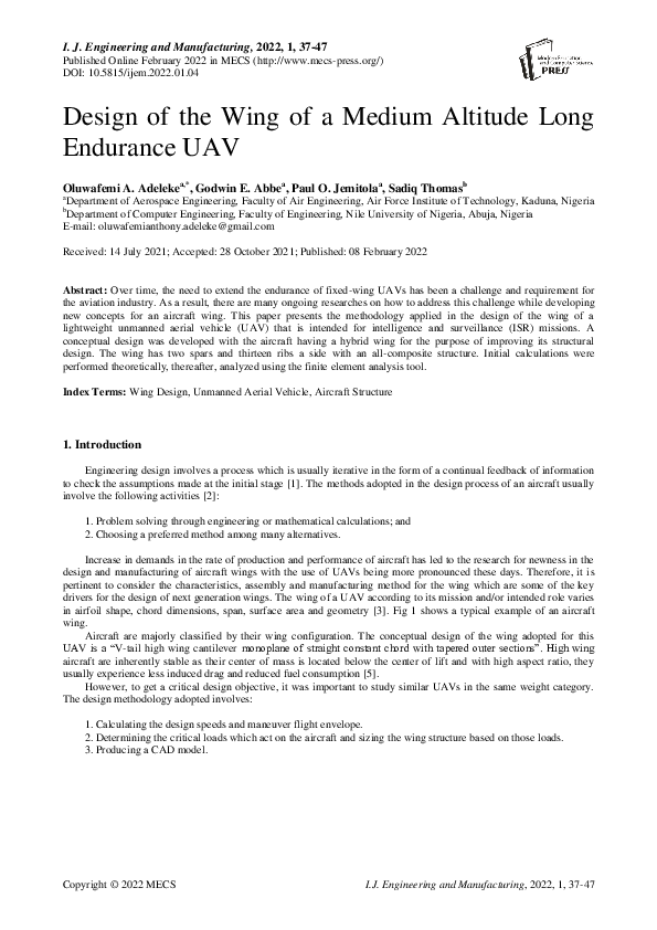 (PDF) Design of the Wing of a Medium Altitude Long Endurance UAV