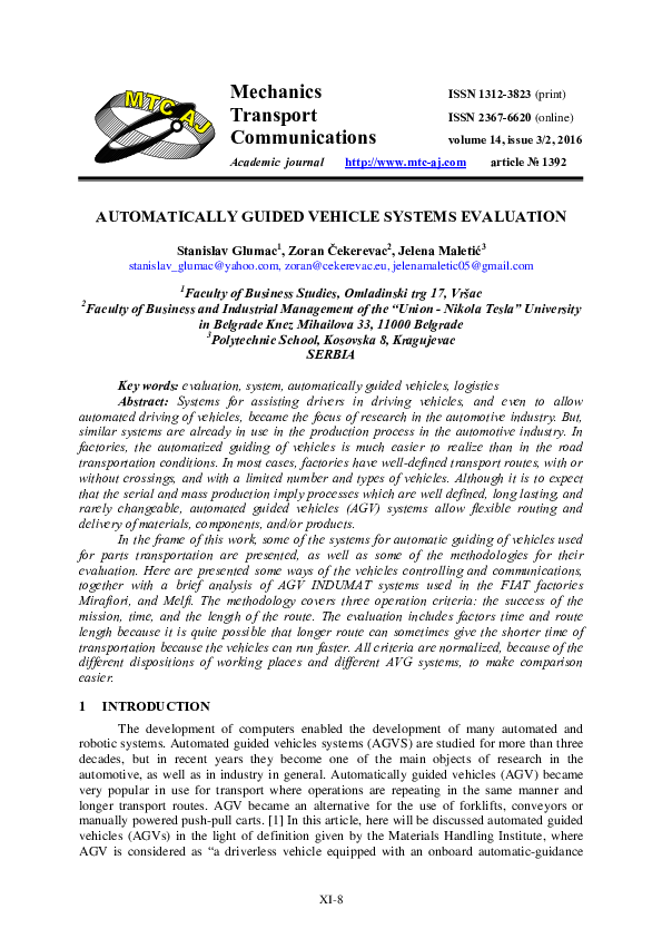 (PDF) Automatically Guided Vehicle Systems Evaluation