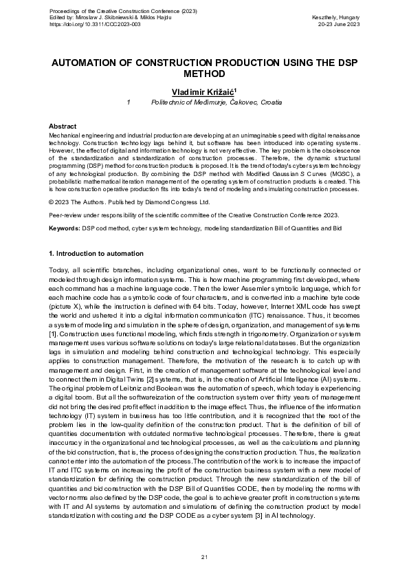 (PDF) Automation of Construction Production Using the DSP Method