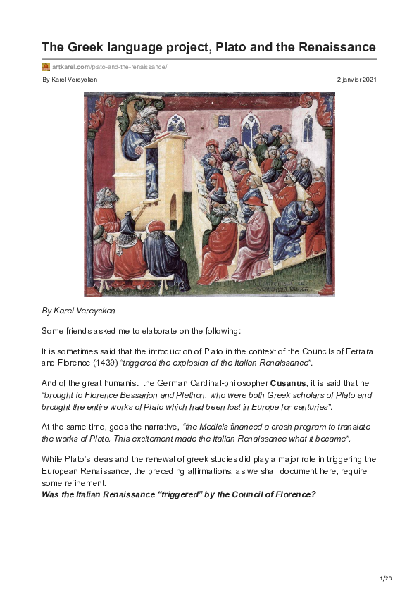 (PDF) The Greek language project, Plato and the Renaissance