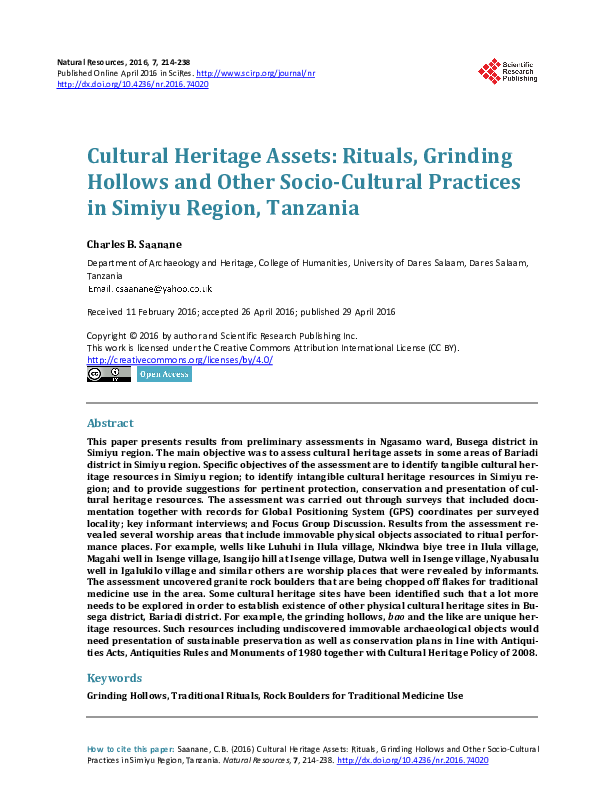 (PDF) Cultural Heritage Assets: Rituals, Grinding Hollows and Other ...