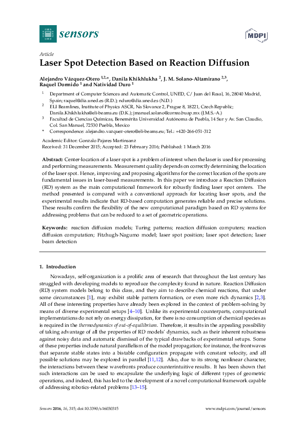Pdf Laser Spot Detection Based On Reaction Diffusion