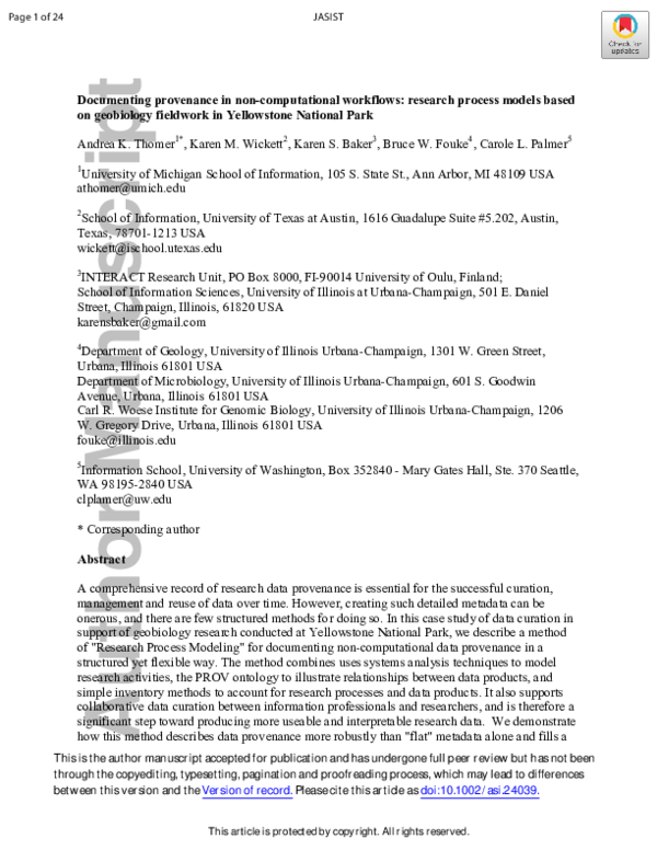 (PDF) Documenting provenance in noncomputational workflows: Research process models based on ...