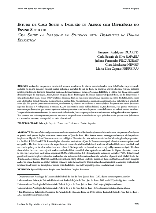 (PDF) Estudo de caso sobre a inclusão de alunos com deficiência no Ensino Superior