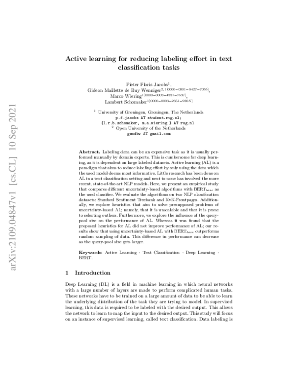 (PDF) Active Learning for Reducing Labeling Effort in Text Classification Tasks