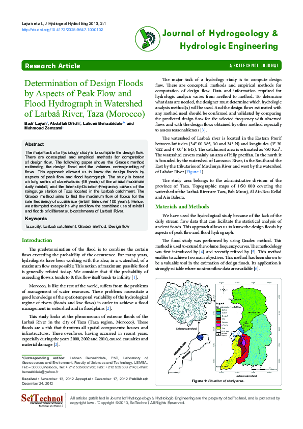 (PDF) Determination of Design Floods by Aspects of Peak Flow and Flood Hydrograph in Watershed ...