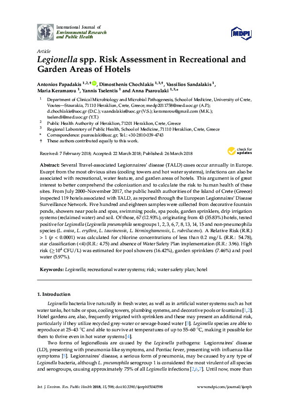 (PDF) Legionella spp. Risk Assessment in Recreational and Garden Areas ...
